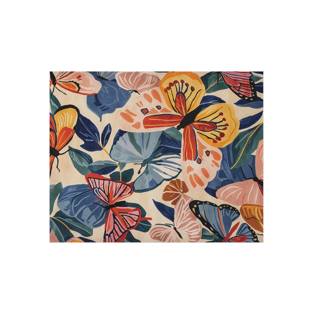 Rug Colorful Butterfly Living Room Pattern Butterfly Flower Rug ...