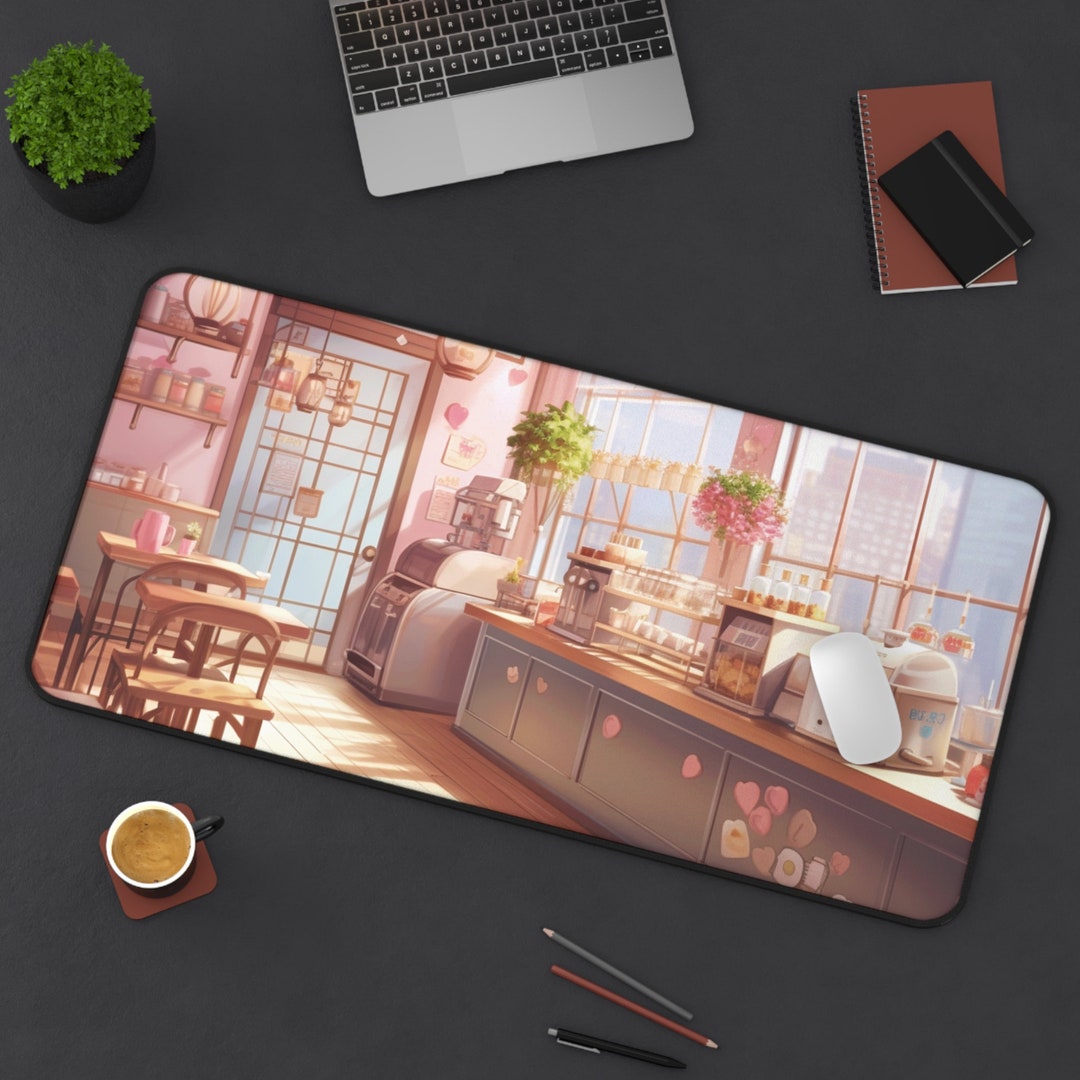 Desk Mat Anime Coffee Shop Desk Mat Lofi Anime Decor Dreamy Japanese ...