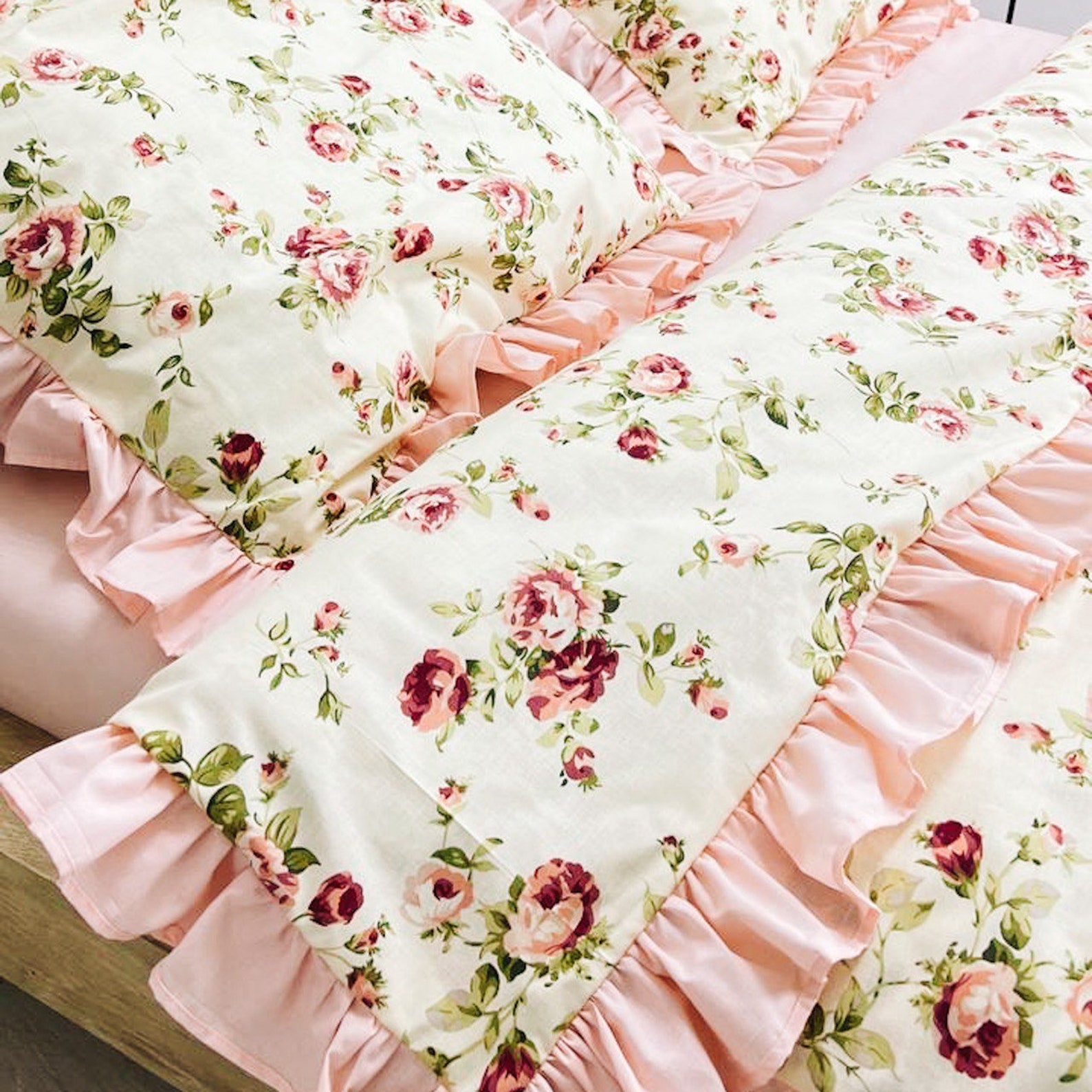 Shabby Chic Bedding, Floral Duvet Ruffle Set - Etsy
