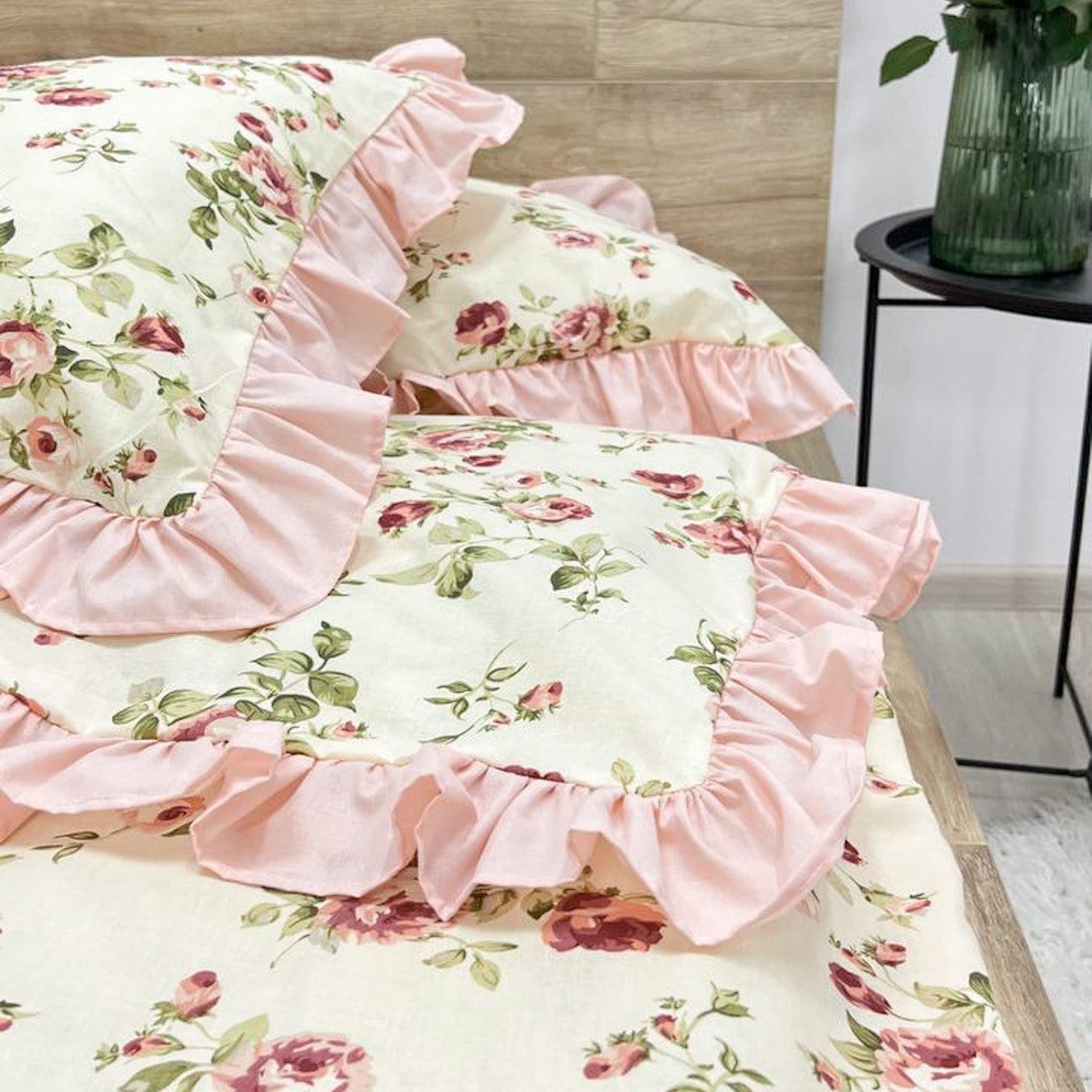 Shabby Chic Bedding, Floral Duvet Ruffle Set - Etsy