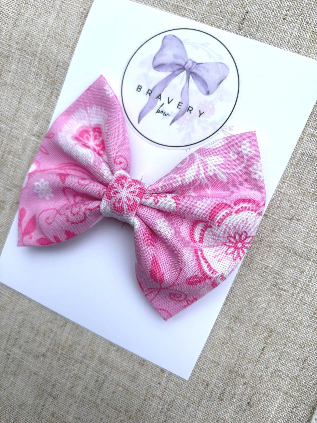 Handmade Pink Floral Hair Bow, 4 Inch, Girl's Fabric Bow - Etsy