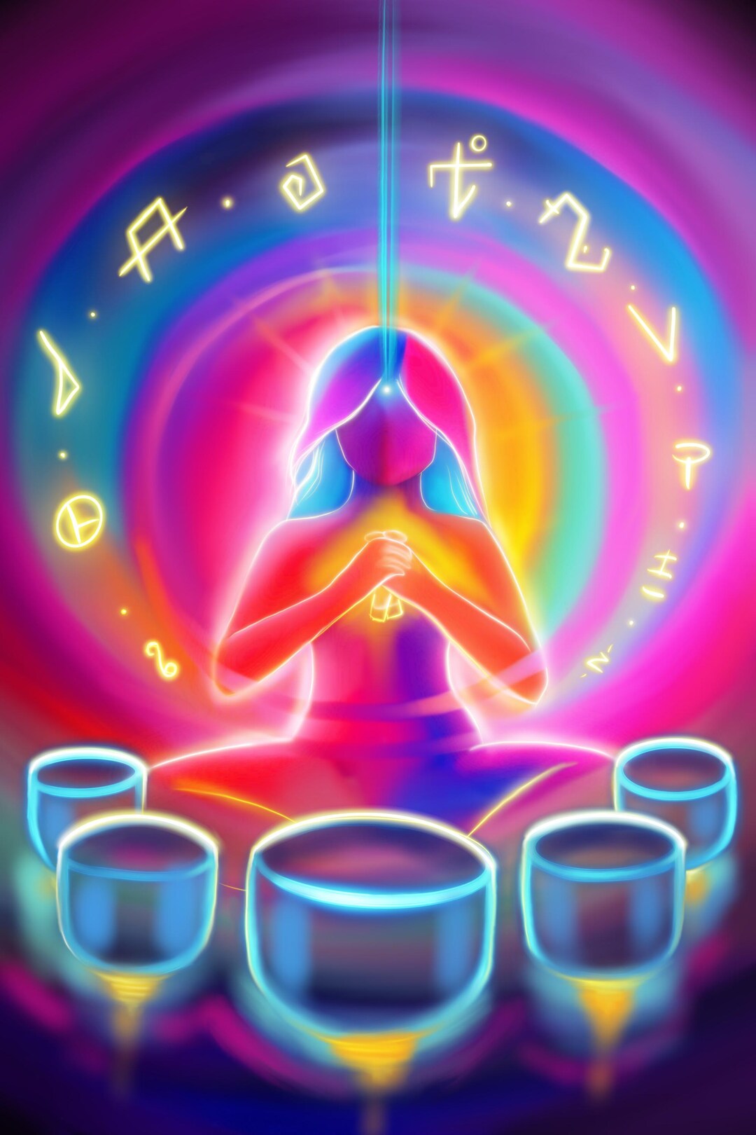 Sound Healing Art Print: Celestial Musician, Crystal Bowls - Etsy