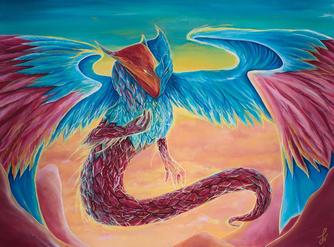 Dragon Painting: Original Fantasy Canvas Art, Red & Blue Dragon - Etsy