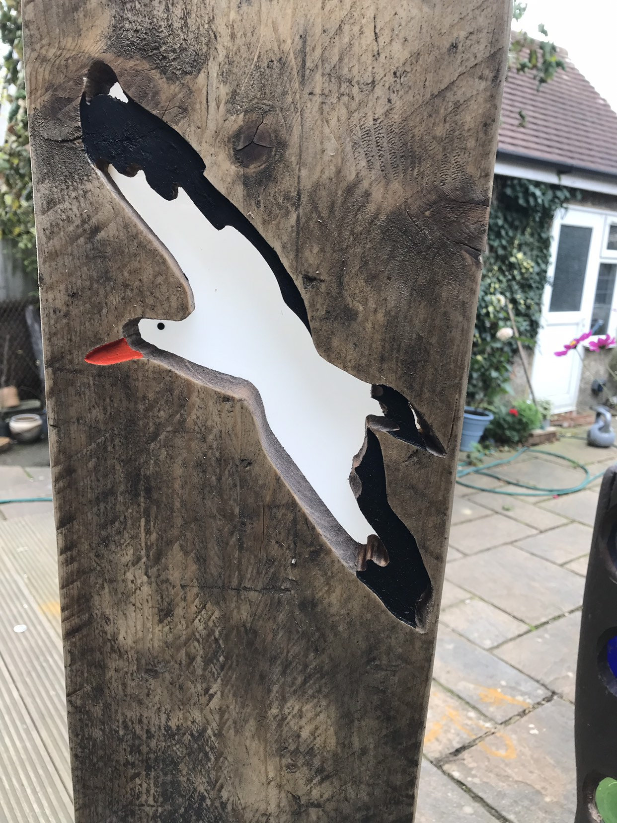 Seagull garden sculpture stained glass reclaimed wood art | Etsy