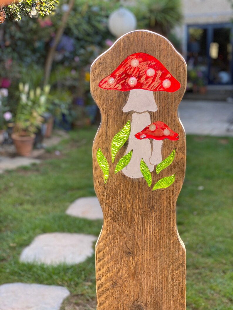 Toadstool Sculpture Stained Glass Reclaimed Wood Art - Etsy UK