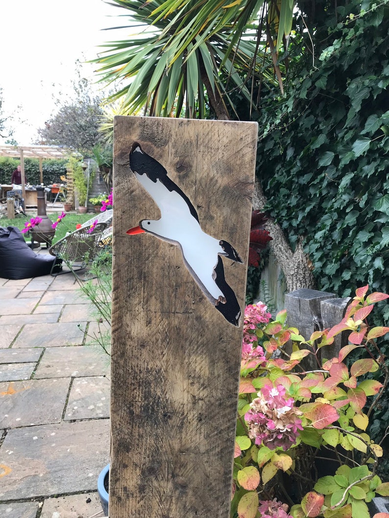 Seagull Garden Sculpture Stained Glass Reclaimed Wood Art - Etsy