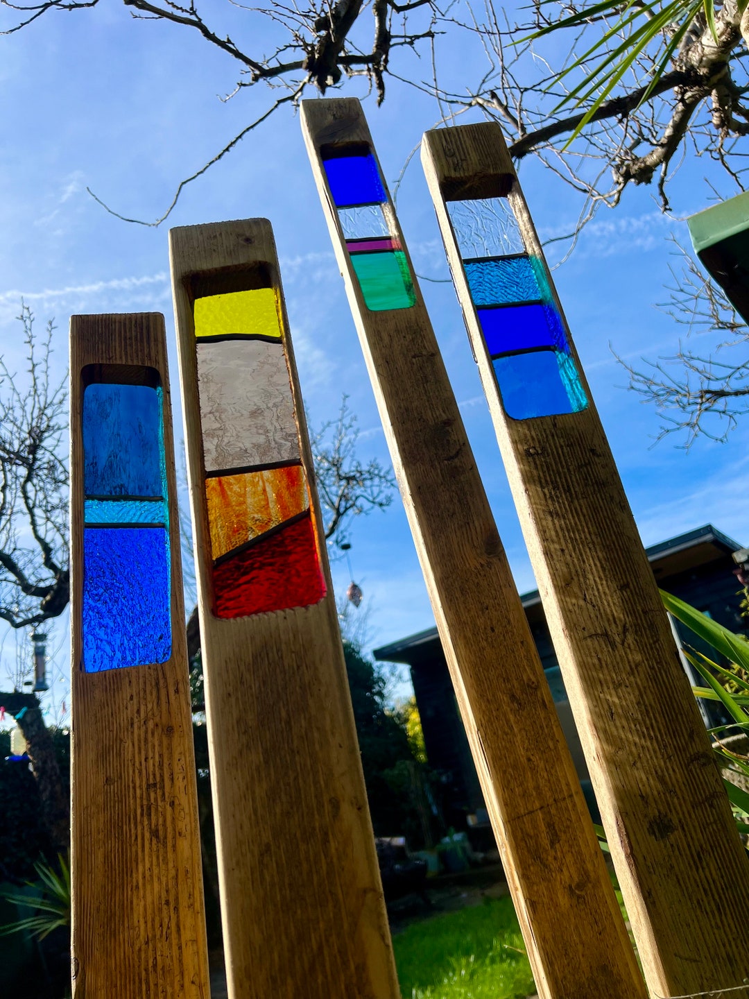 Handmade Abstract Custom Stained Glass Colourful Garden Sculpture ...