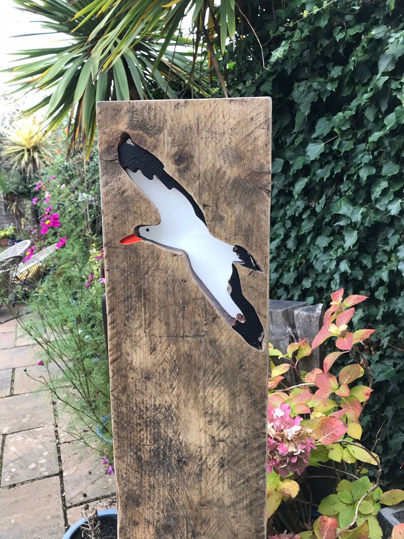Seagull Garden Sculpture Stained Glass Reclaimed Wood Art - Etsy