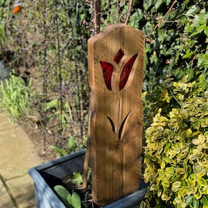 Tulip Garden Sculpture, Stained Glass, Reclaimed Wood, Art, Garden ...