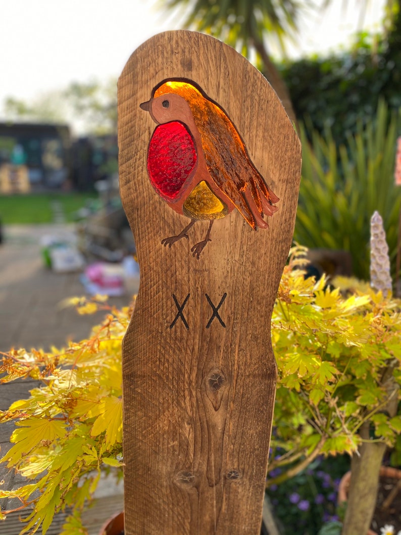 Robin Sculpture.stained Glass Art. Personalised. Garden Sculpture. - Etsy