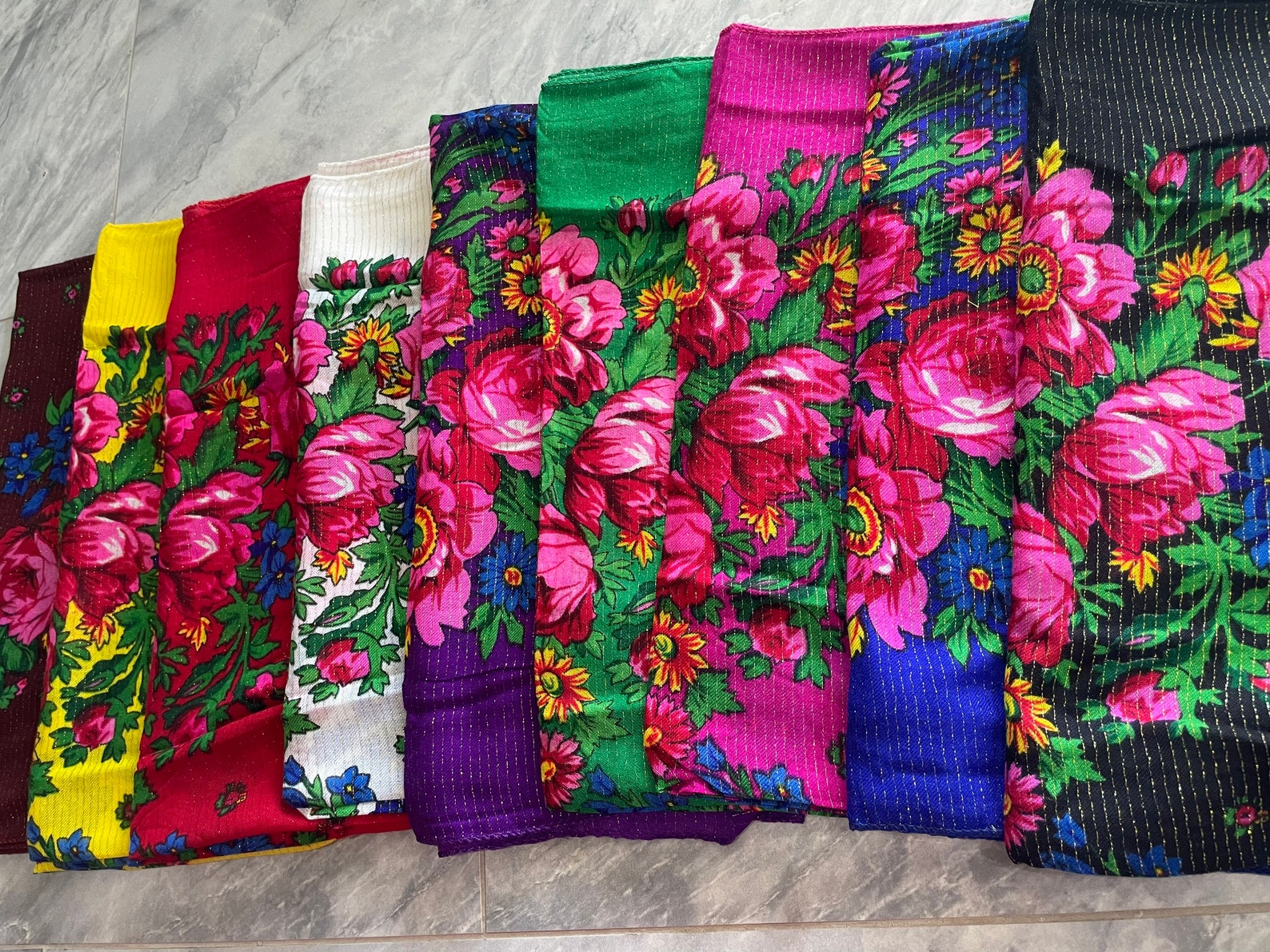 Metallic Floral Scarf/Grandma Scarf/Navajo Flower | Etsy