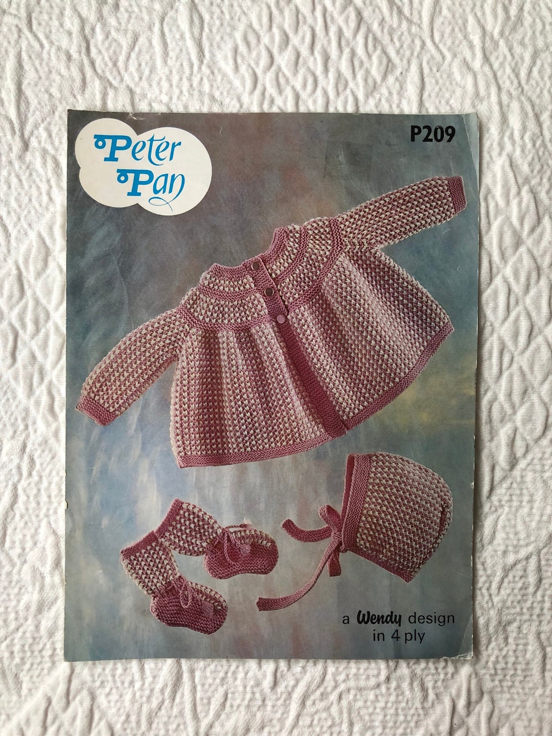 Vintage Peter Pan Knitting Pattern P209, Baby Coat, Bonnet and Bootee ...