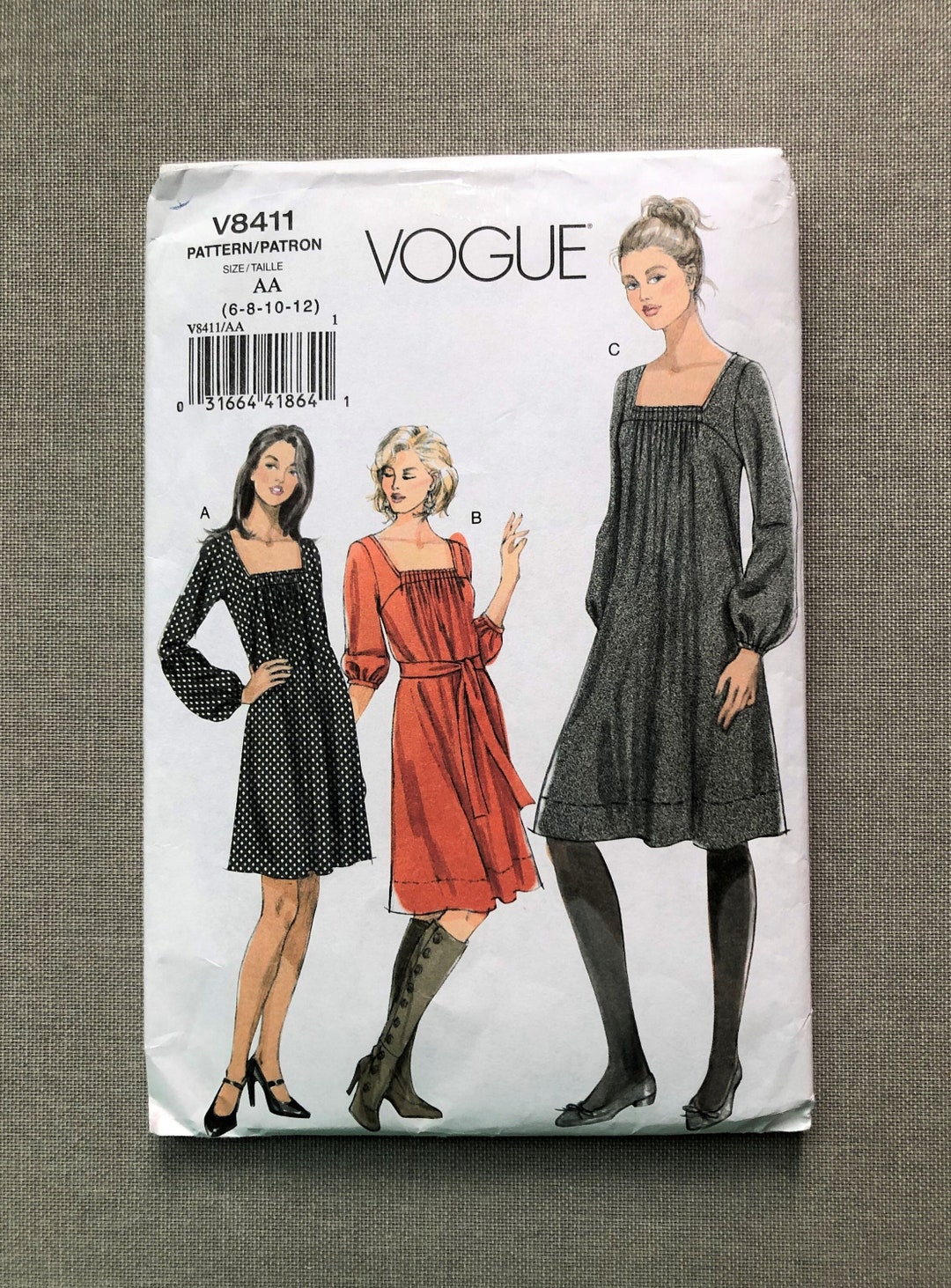 Vogue 8411 Sewing Pattern, Misses Dress and Sash, Sizes 6 to 12 - Etsy ...