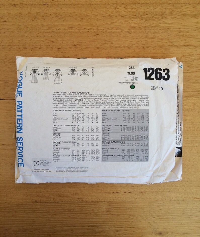 Vogue 1263 Sewing Pattern, American Designer Calvin Klein Misses' Dress ...