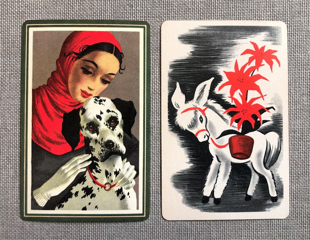 Vintage Swap Cards, Lady and Dalmatian, Donkey and Flowers, Set of Two ...