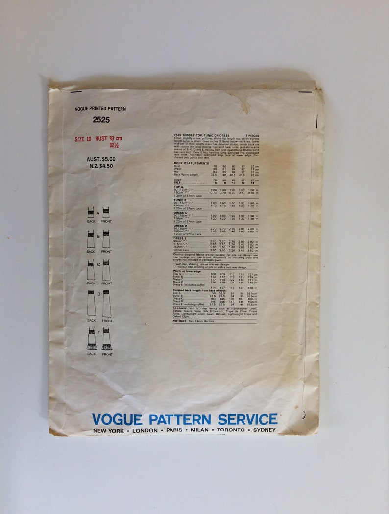 Vogue 2525 Basic Design Sewing Pattern, Misses Top, Tunic or Dress ...