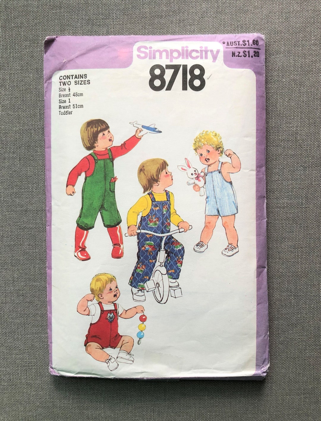 Vintage Simplicity Sewing Pattern 8718, Toddler's Overalls in Two ...