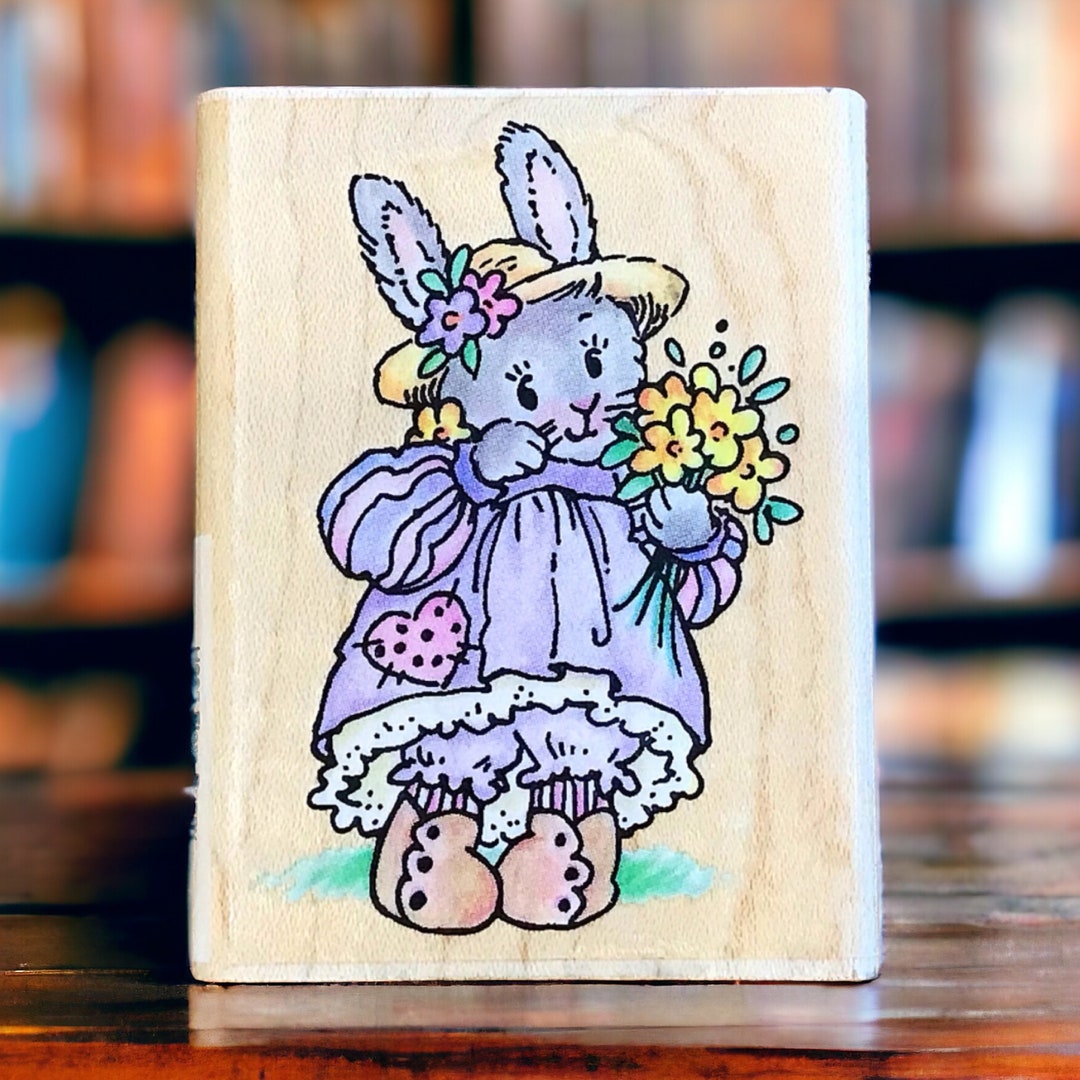 Flora Bunny Vintage Rubber Stamp From Stampendous, Wood Mounted and ...