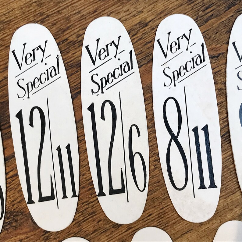 Vintage Very Special Shop Price Labels, Pre Decimal Pounds Shillings ...