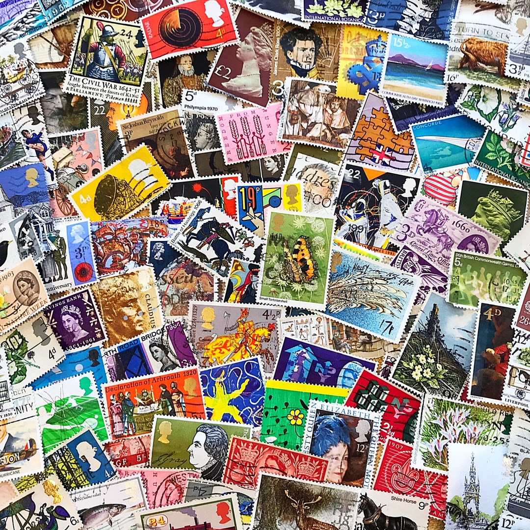 GB Pack 100 British Postage Stamps All Different Vintage Commemoratives ...
