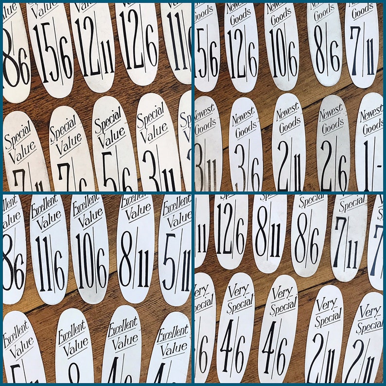 Vintage Very Special Shop Price Labels, Pre Decimal Pounds Shillings ...
