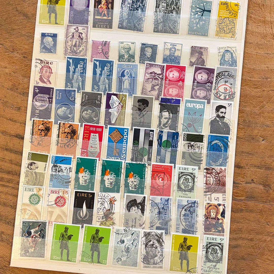 Vintage Irish Stamps on Stock Card, off Paper Mainly Commemoratives for ...