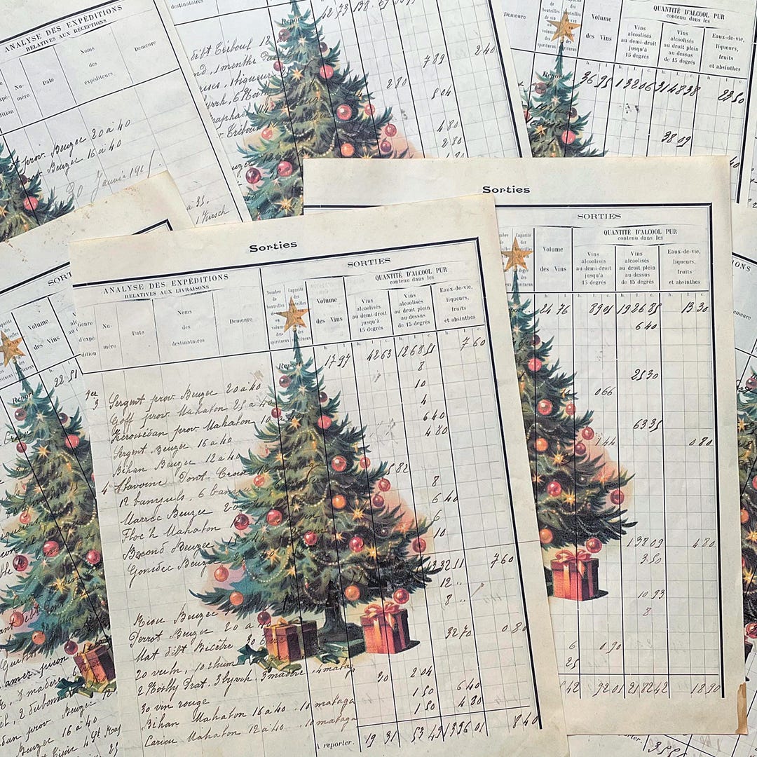 Antique Handwritten French Ledger Paper Overprinted With Decorated ...