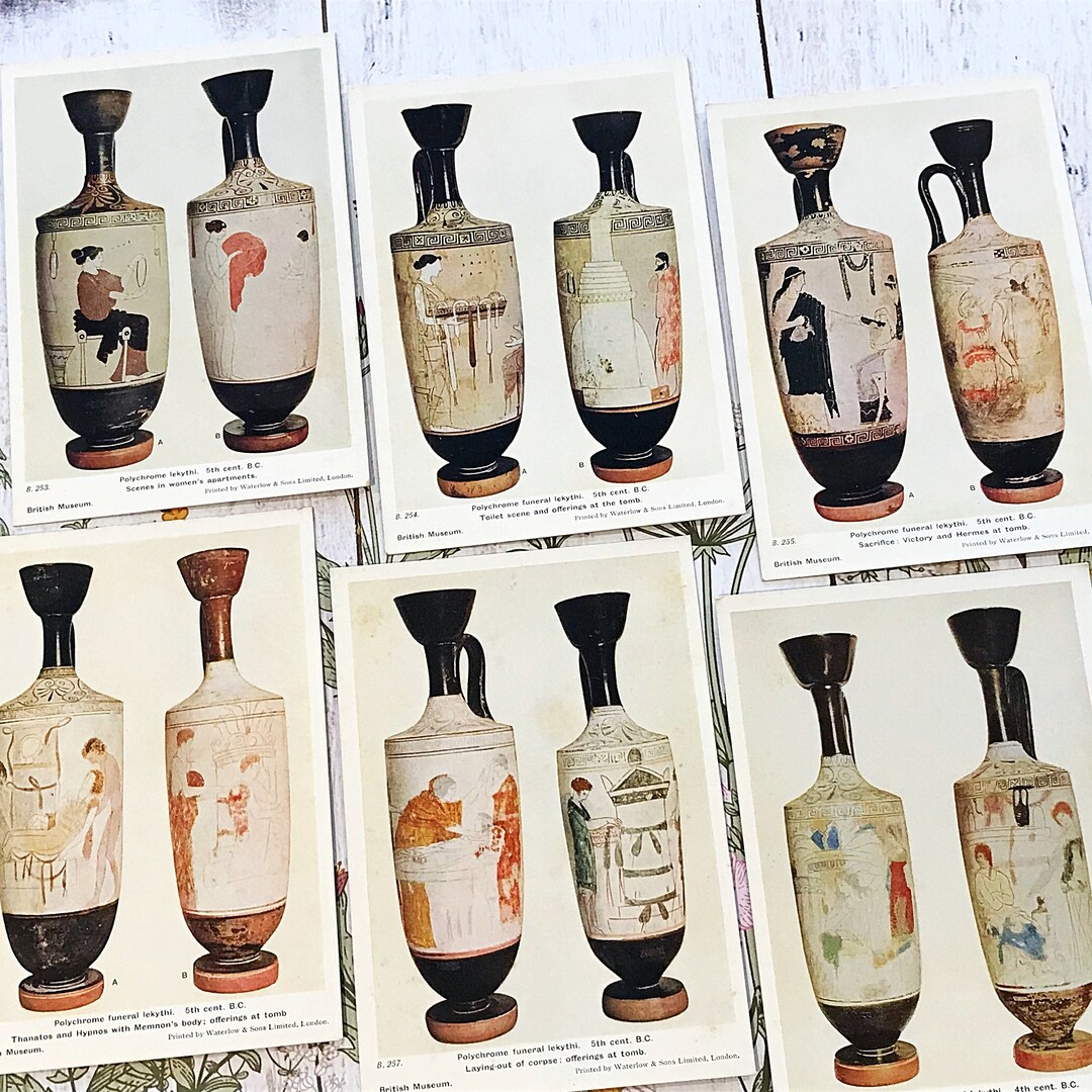 British Museum Greek White Ground Vases Postcards, Vintage Collectable ...