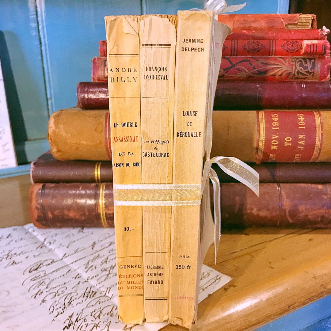 Three French Vintage Books in a Bundle for Display, Published in the ...