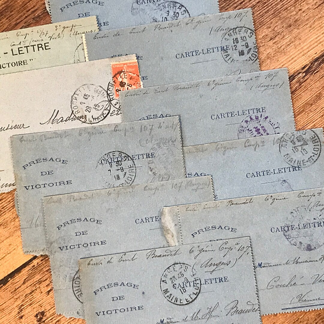10 French Handwritten Letter Cards From 1916, Antique Page of ...