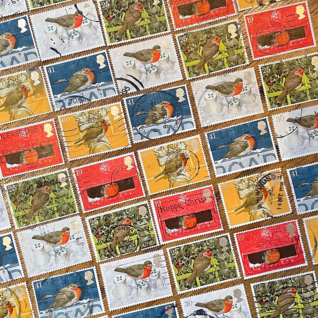 Red Robin Christmas Postage Stamps Set, Five Vintage Used and off Paper ...