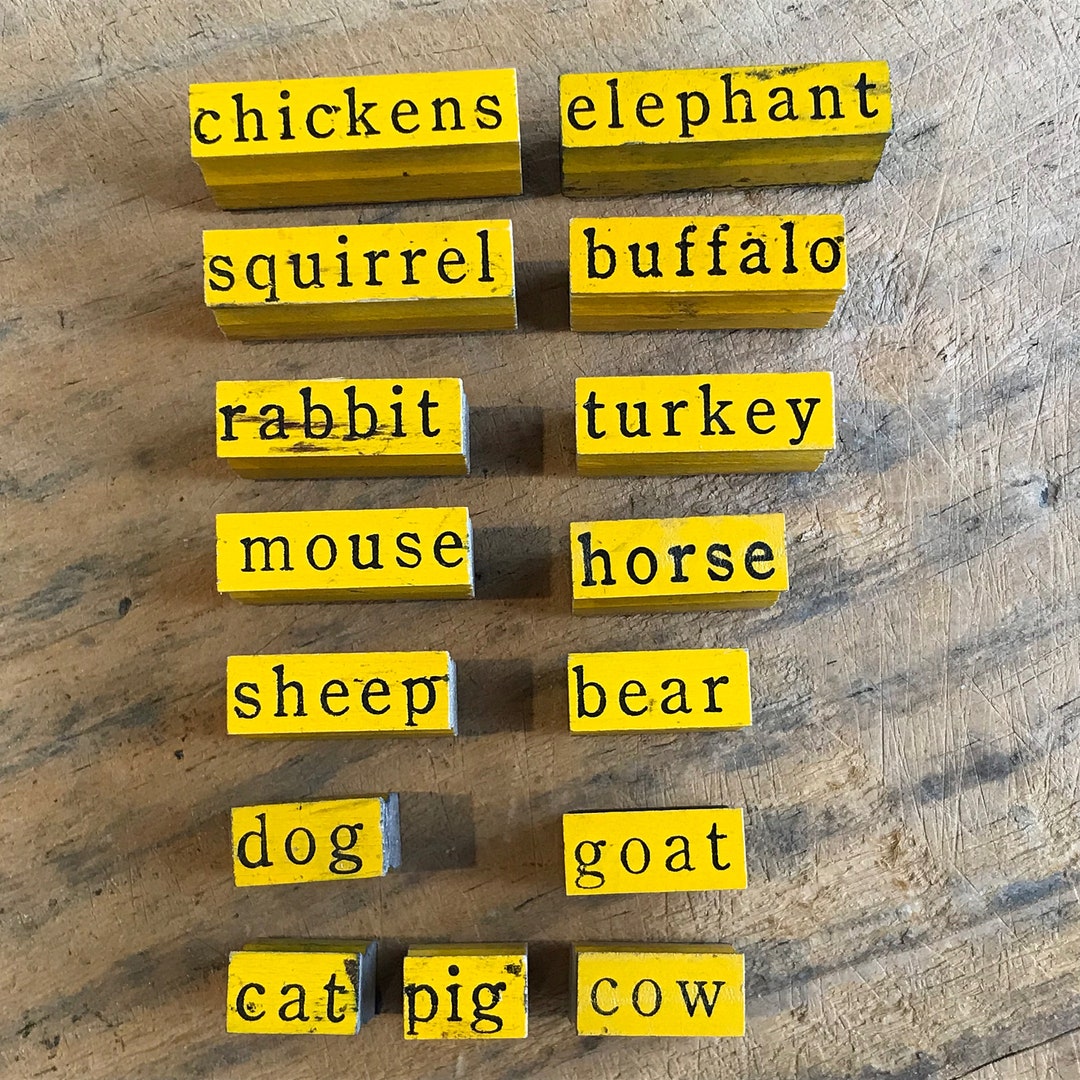 Vintage Animal Names Rubber Stamps, 1930s Wood Mounted Words, Use for ...