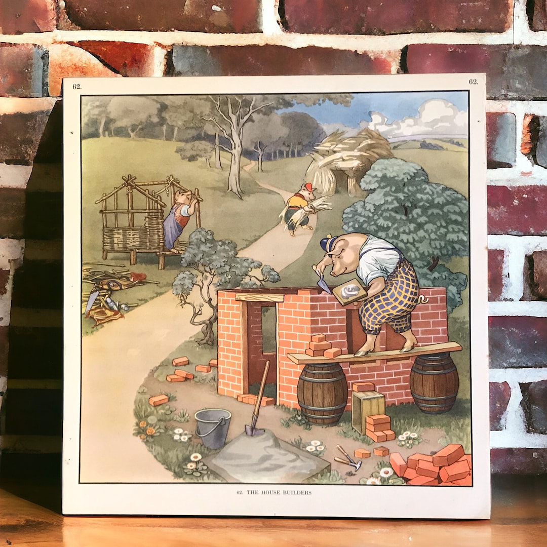 The Three Little Pigs as House Builders Vintage School Poster From ...
