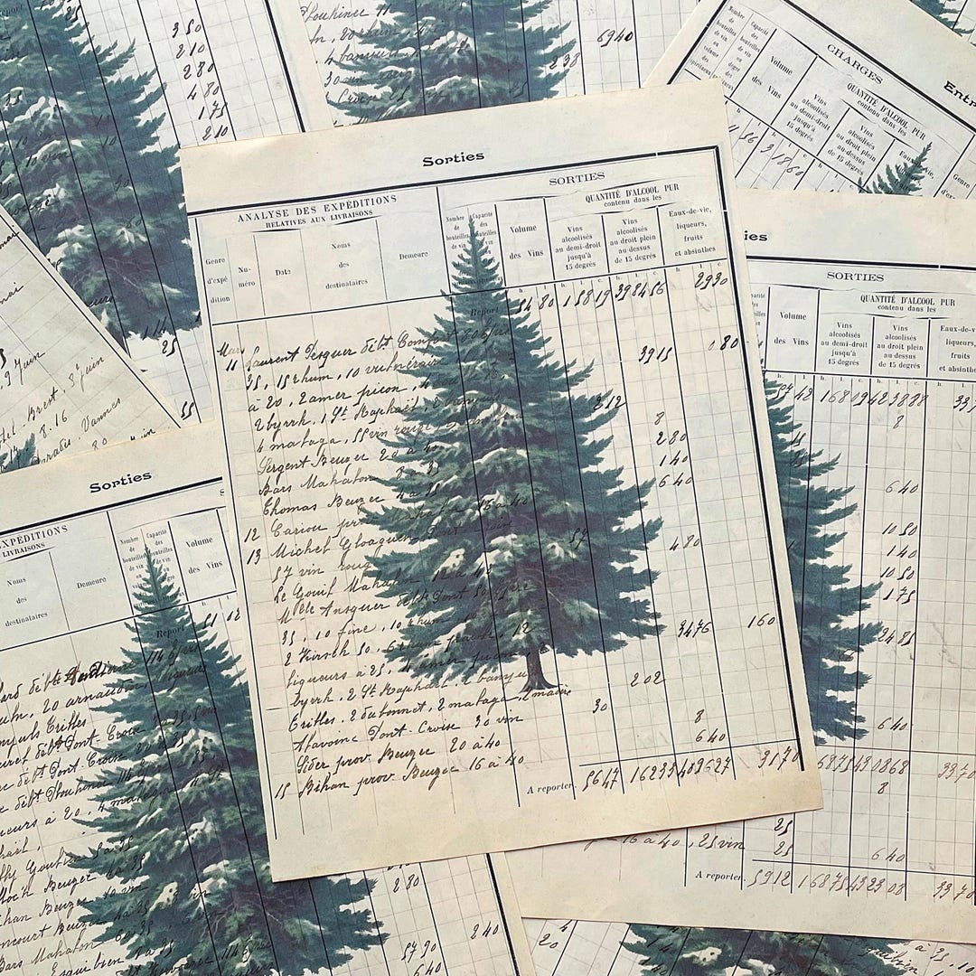 Antique Handwritten French Ledger Paper Overprinted With Spruce ...