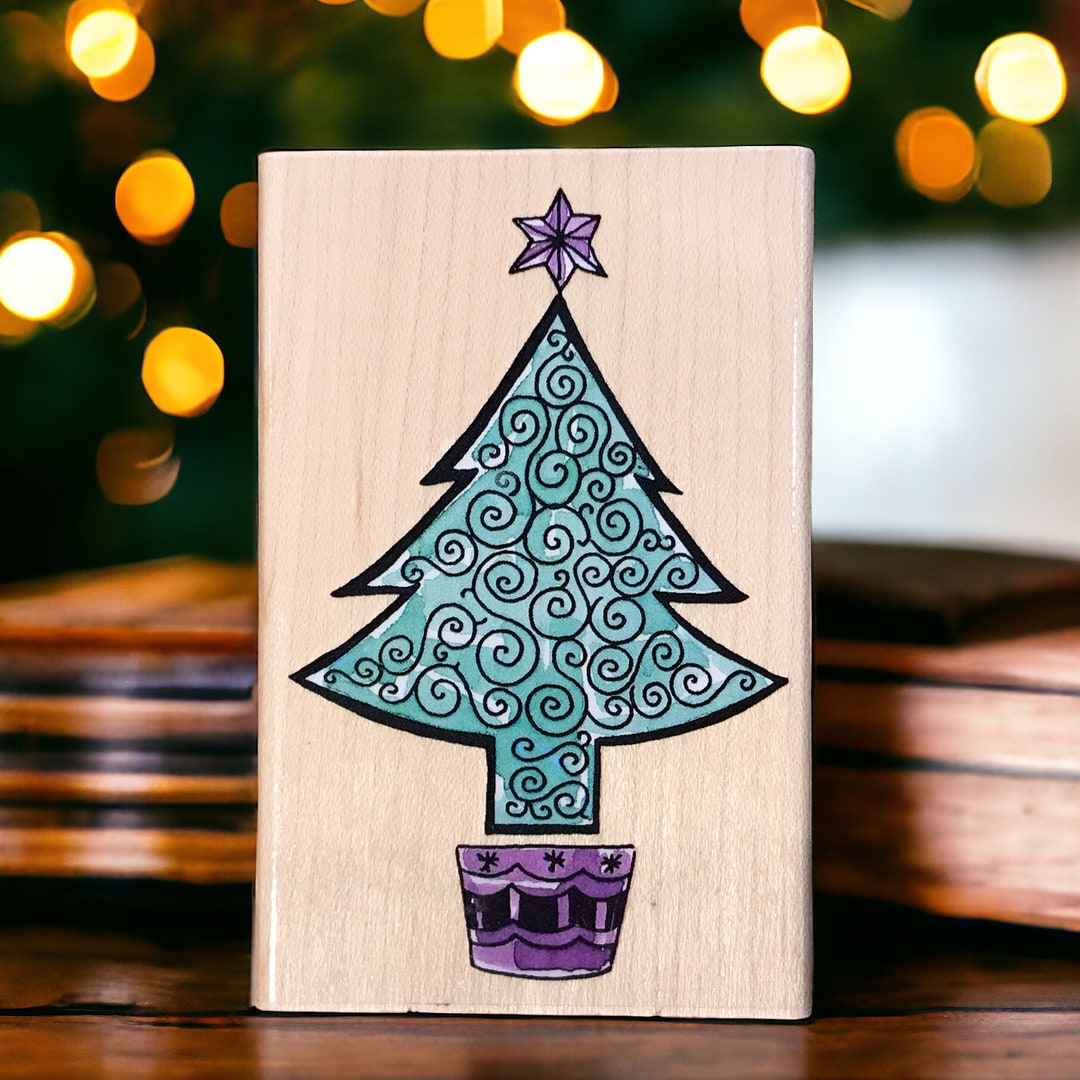 Christmas Tree Rubber Stamp by Penny Black, Scroll Evergreen a Used and ...