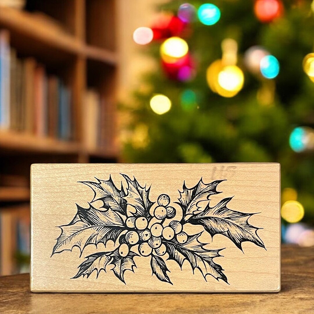 Vintage PSX Christmas Holly Rubber Stamp, Used and Wood Mounted From ...