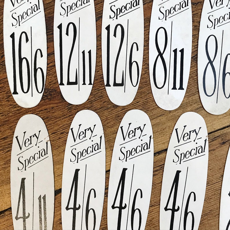 Vintage Very Special Shop Price Labels, Pre Decimal Pounds Shillings ...