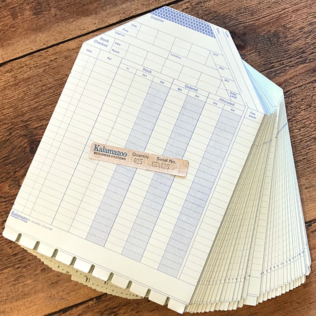 Vintage Stock Record Cards or Ledger Pages Pack From Kalamazoo, Unused ...