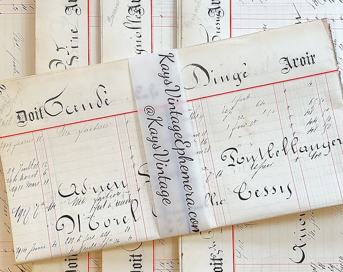 Large Antique Handwritten French Ledger Paper Pages, Vintage Junk ...