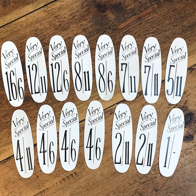Vintage Very Special Shop Price Labels, Pre Decimal Pounds Shillings ...