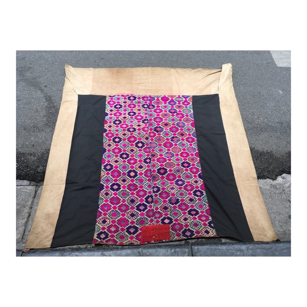Vintage Tribal Tay Textile Embroidered Silk Cotton Blanket in Caobang ...