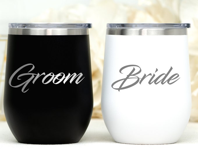 Wifey & Hubby Bride and Groom Stainless Steel Wine Tumbler 12 Oz W/lid ...