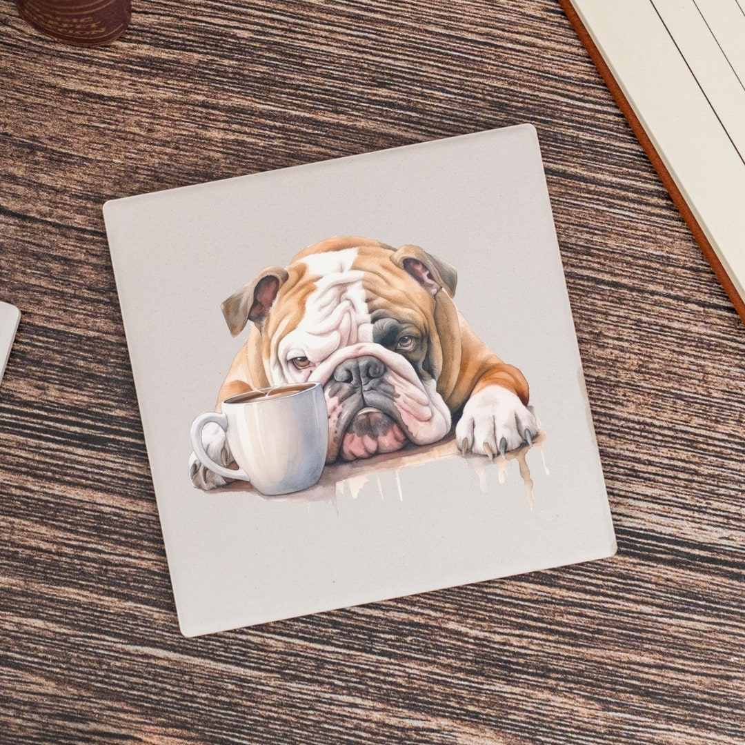 English Bulldog Dog Coaster, Ceramic Coffee Coaster, Dog Decor, New ...