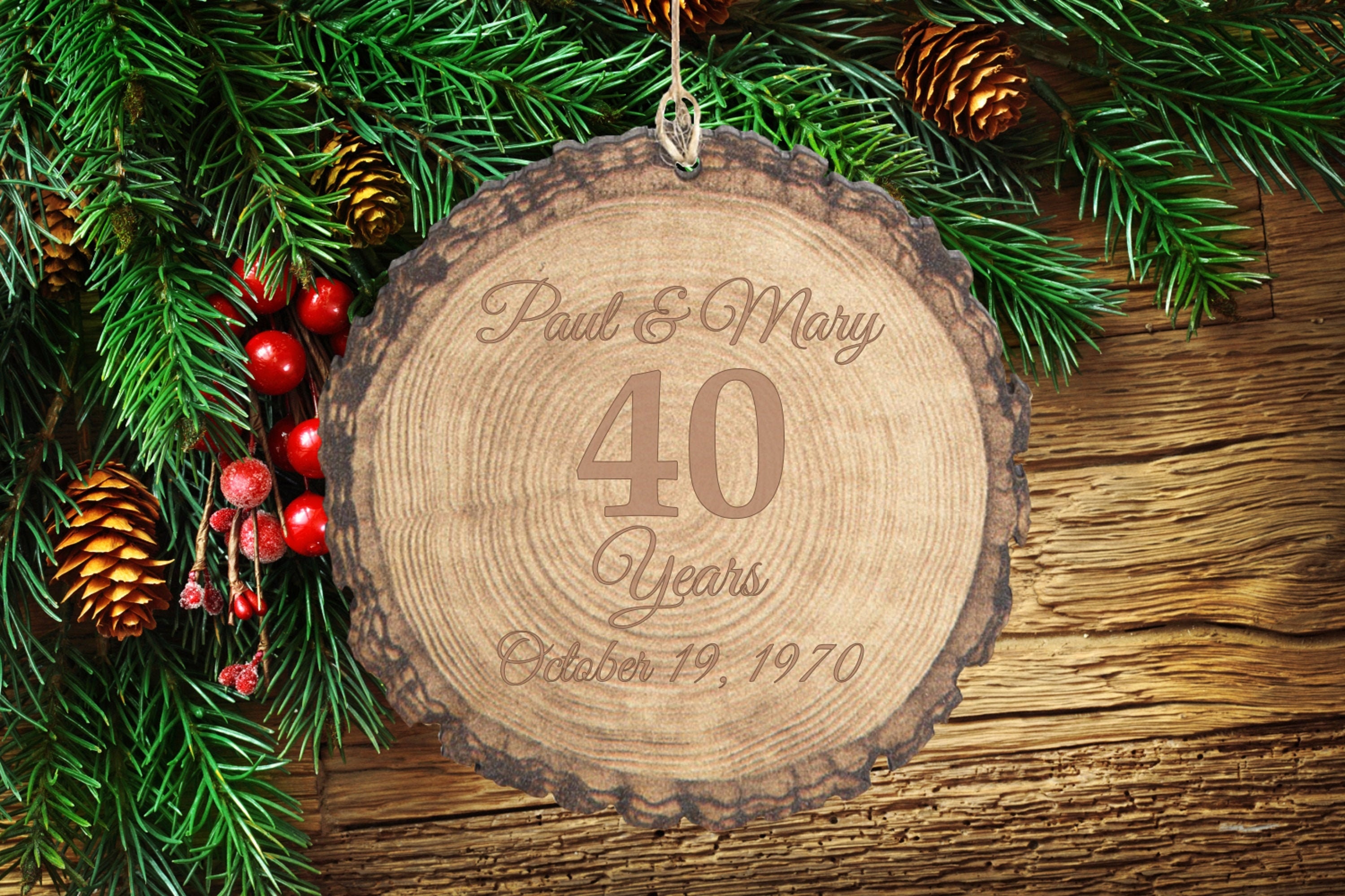 40th Anniversary - Rustic Wooden Christmas Ornament - Stocking Stuffer ...