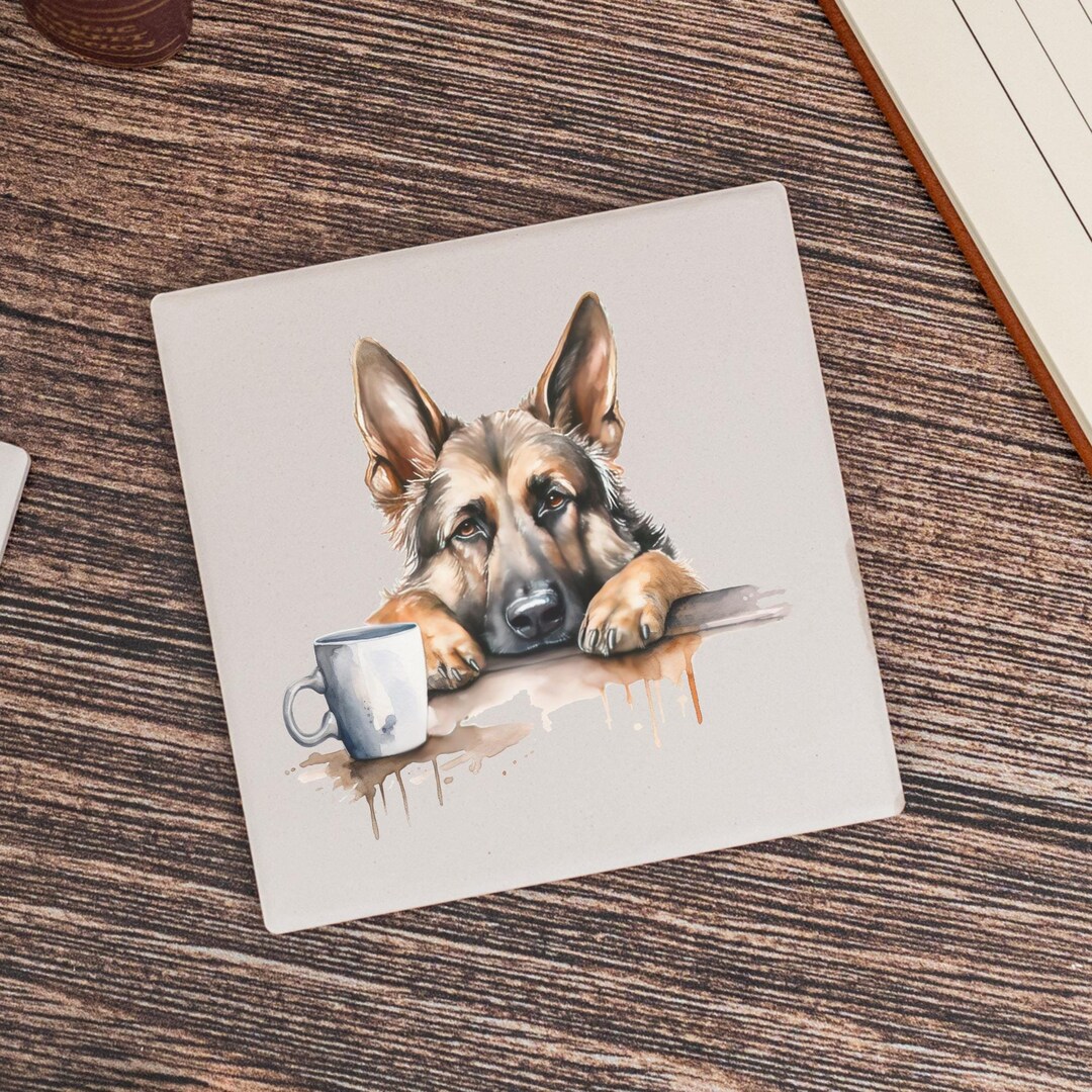 German Shepherd Dog Coaster, Ceramic Coffee Coaster, Dog Decor, New ...