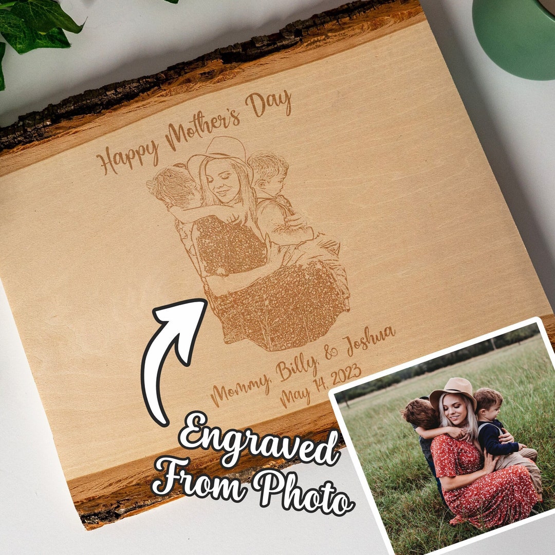 Mothers Day Portrait, Personalized Photo on Wood, Custom Engraved Image ...