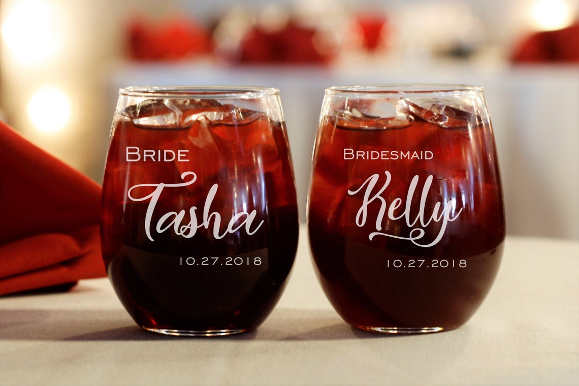 Personalized Wedding Glasses Set of 6 Stemless Wine Glass | Etsy