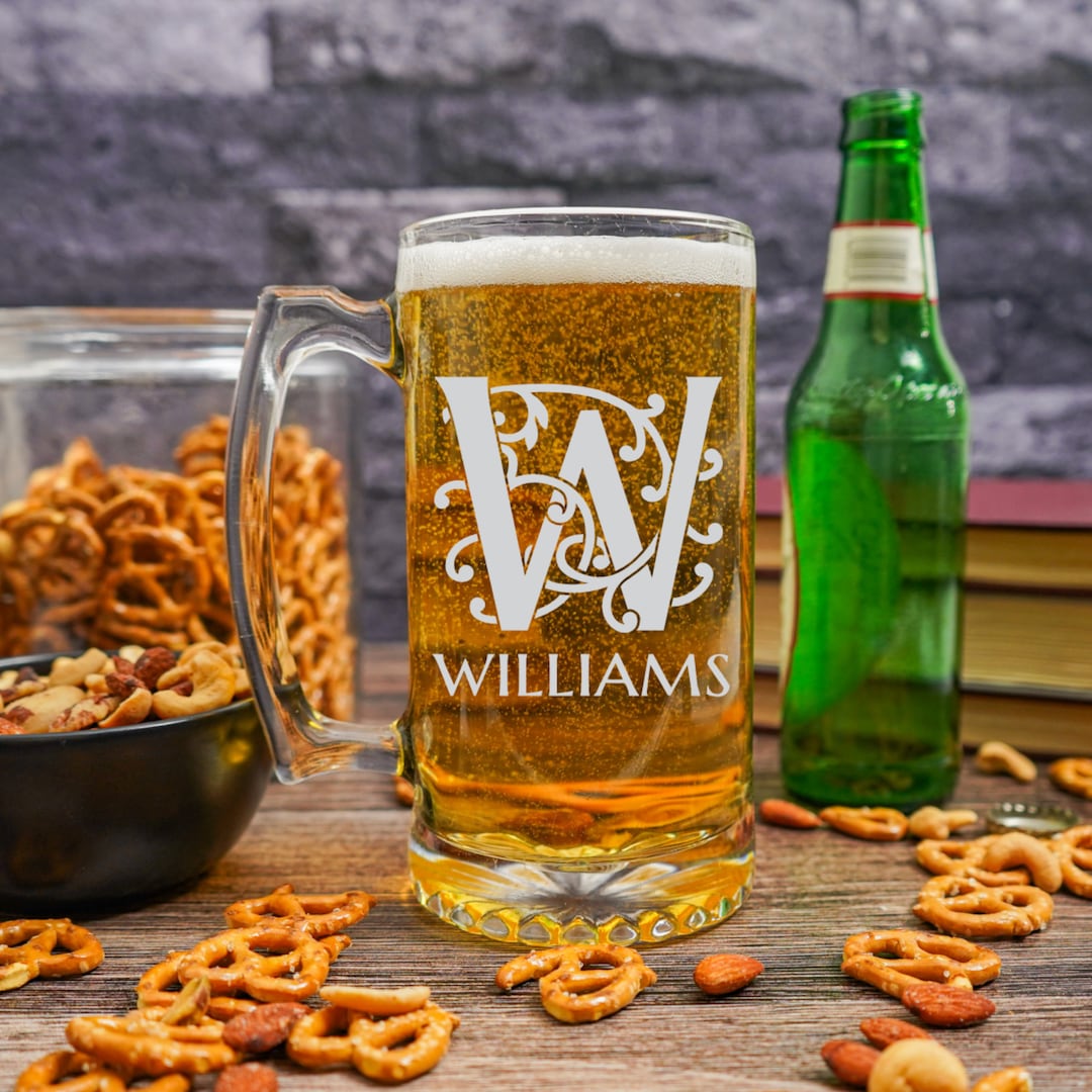 25oz Last Name Beer Mug, Clan Name Glass, Personalized Stein, Large Ale ...