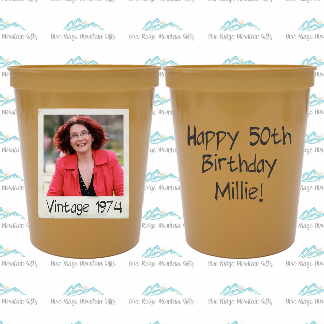 50th Birthday Party Cups, Personalized Birthday Stadium Cup, Plastic ...