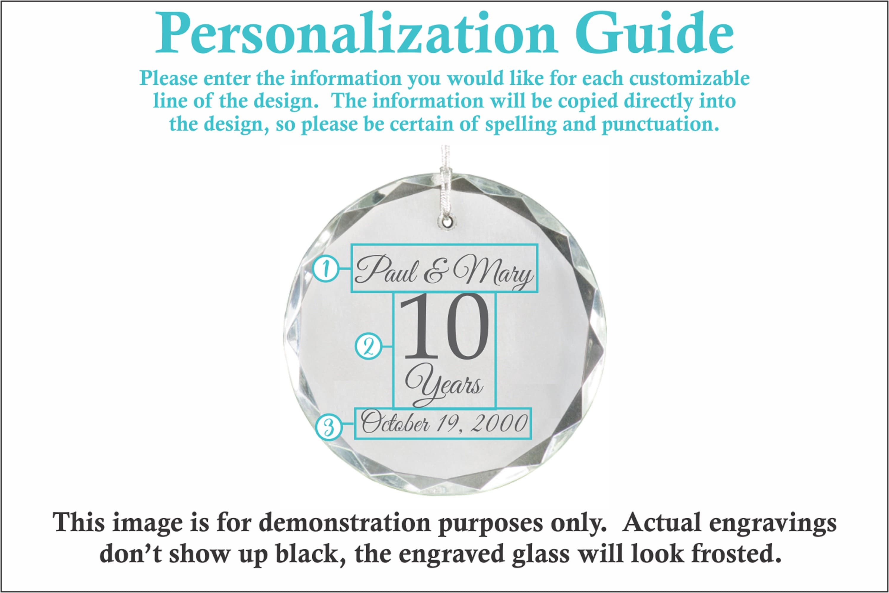 10th Anniversary - Personalized Crystal Holiday Ornament - Christmas ...